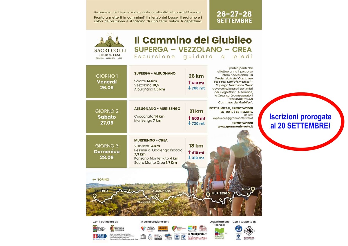Dal 26 al 28 settembre il Cammino sui Sacri Colli delle Colline del Po ...
