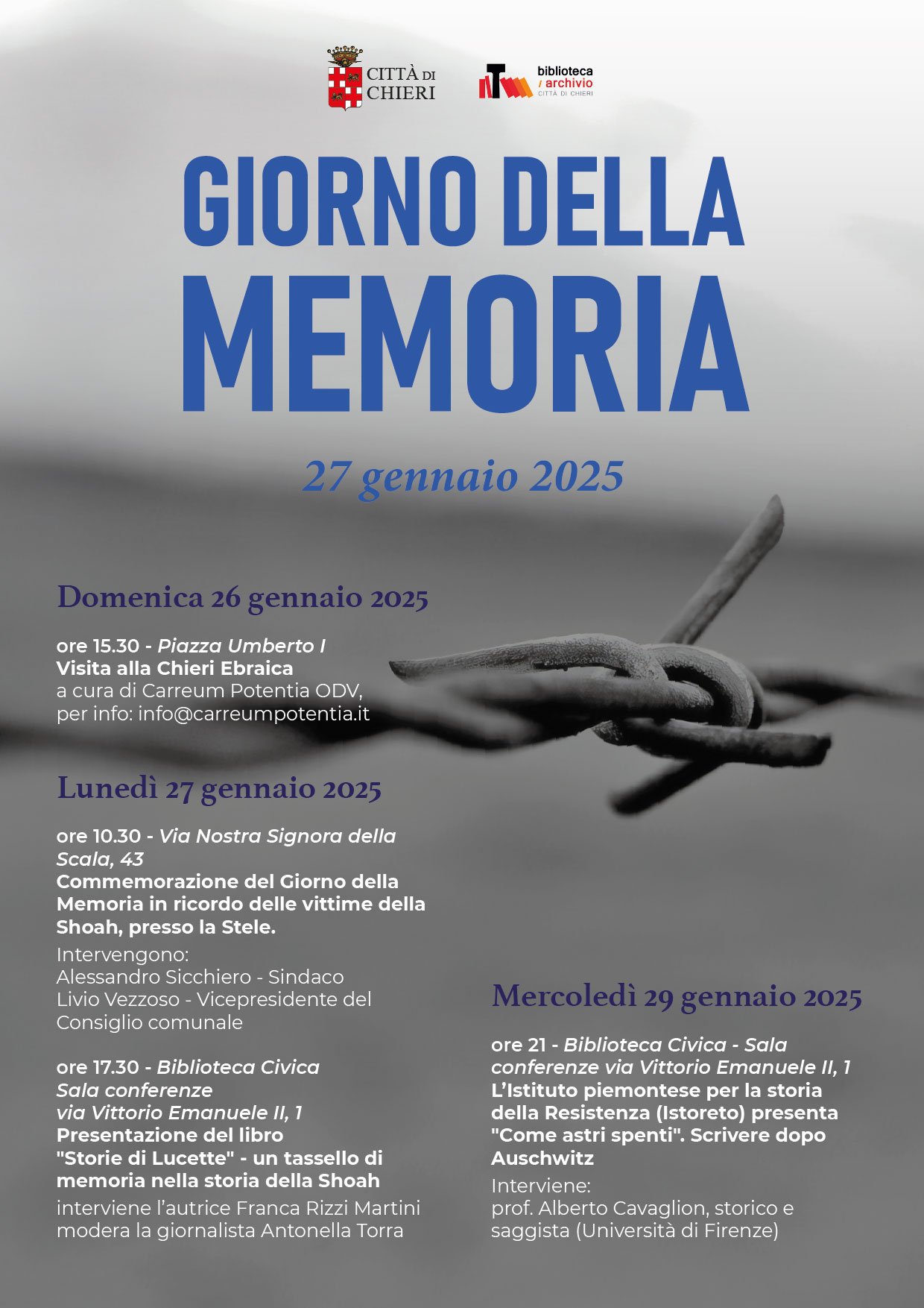 Giorno della Memoria, tutte le iniziative organizzate a Chieri - Torino Oggi