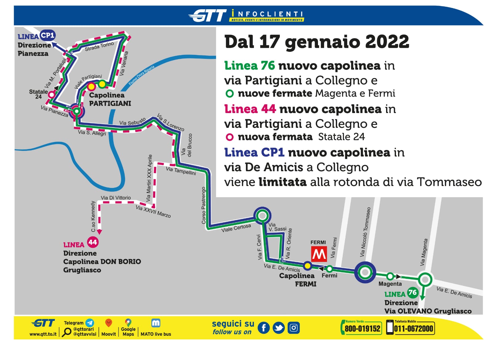 Collegno, dal 17 gennaio tre linee della Gtt cambiano capolinea ...